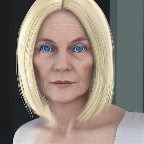 Ultra Realistic Mature Blonde Woman Blue Eyes Looking At Camera 3d