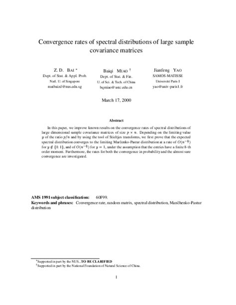 Pdf Convergence Rates Of Spectral Distributions Of Large Sample Covariance Matrices