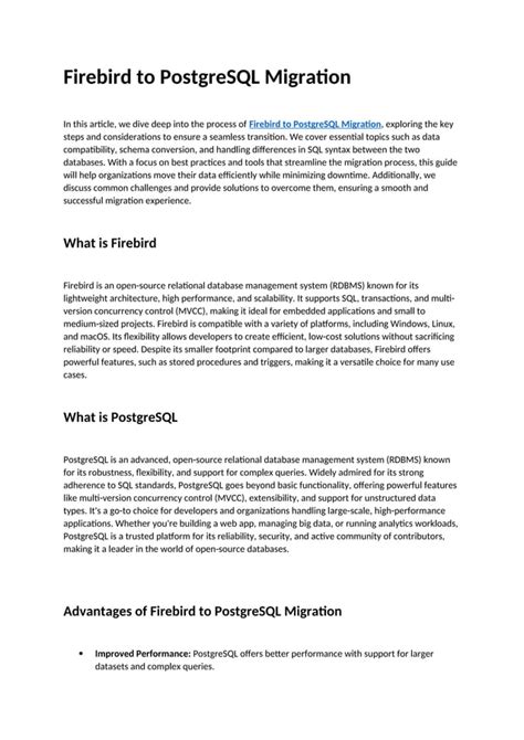 Firebird To Postgresql Migration Ask On Data Pdf