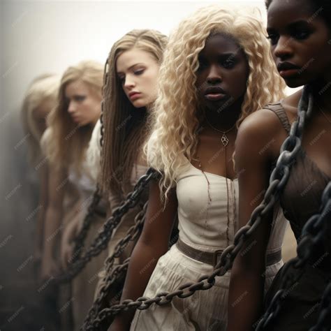 Premium Ai Image Beautiful Girls Hostages Captives Slaves In Shackles