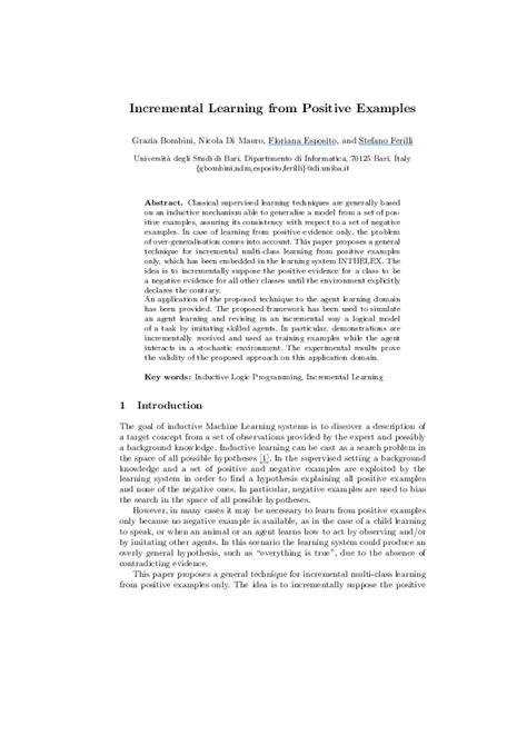 pdf incremental learning from positive examples floriana esposito