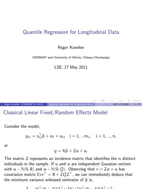 Quantile Regression For Longitudinal Data Pdf