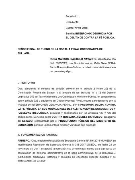 Denuncia Falsificación De Documentos Pdf Evidencia Ley Derecho