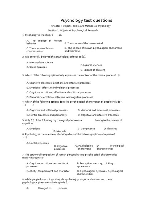 Psychology Test Questions Psychology Test Questions Chapter I