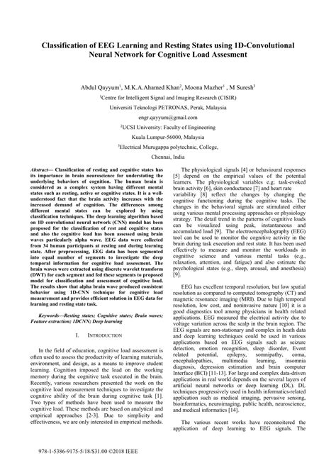 Pdf Classification Of Eeg Learning And Resting States Using 1d
