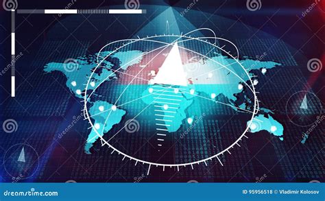 Big Compass On The Earth Map And Major Cities Stock Illustration