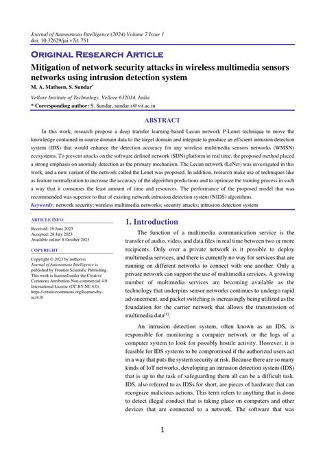Pdf Mitigation Of Network Security Attacks In Wireless Multimedia Sensors Networks Using