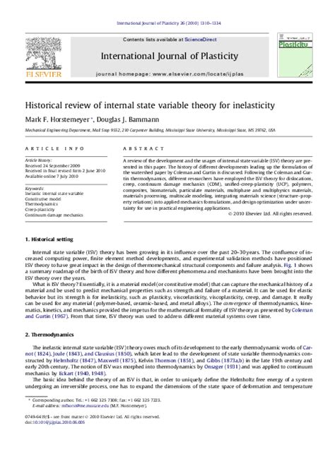 Pdf Historical Review Of Internal State Variable Theory For Inelasticity