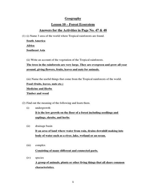 Geography Lesson 10 Answers Pdf Trees Rainforest