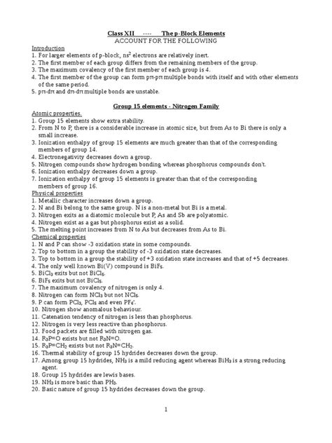 Xii The P Block Elements Pdf Chlorine Nitrogen