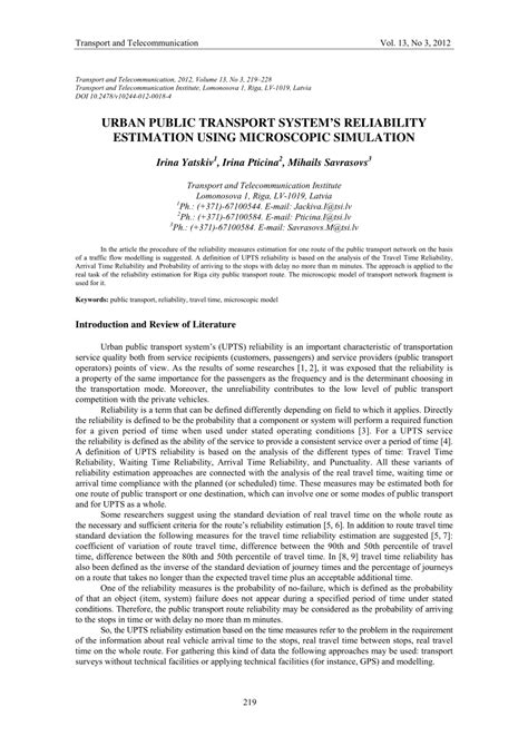 Pdf Urban Public Transport Systems Reliability Estimation Using Microscopic Simulation