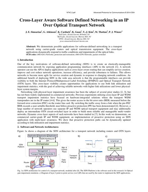 Pdf Cross Layer Aware Software Defined Networking In An Ip Over