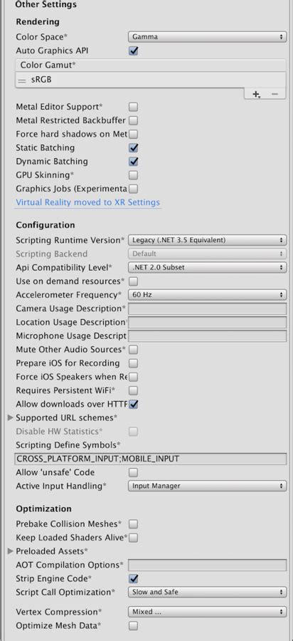 Unity Manual IOS Player Settings