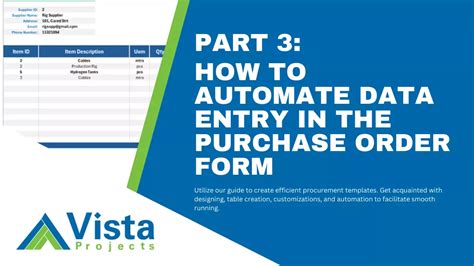 Automate Data Entry In Purchase Order Forms Vista Projects