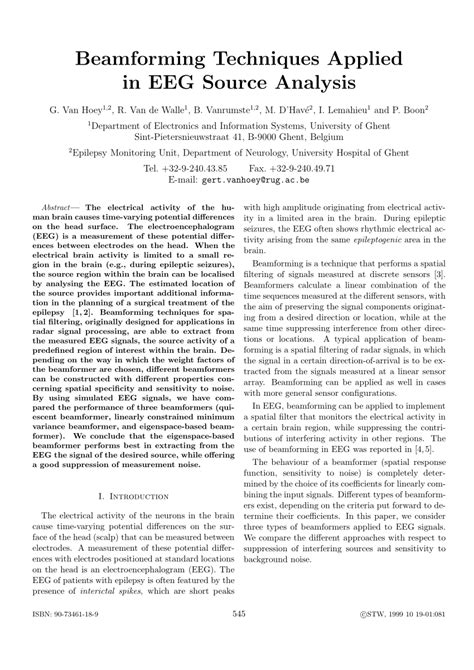 Pdf Beamforming Techniques Applied In Eeg Source Analysis