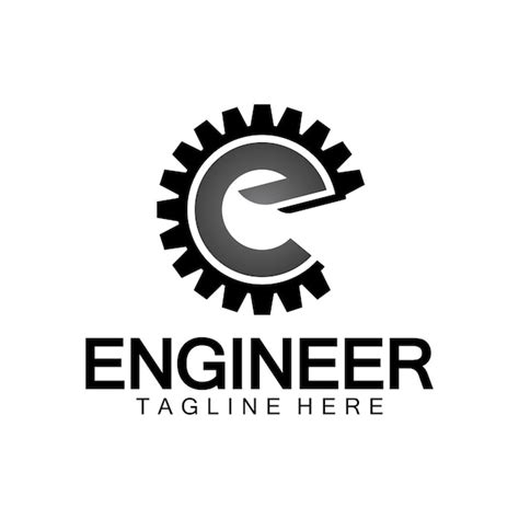 엔지니어 로고 디자인 글자 E 기어 로고 엔지니어로고 글자 E와 기어 요소 프리미엄 벡터