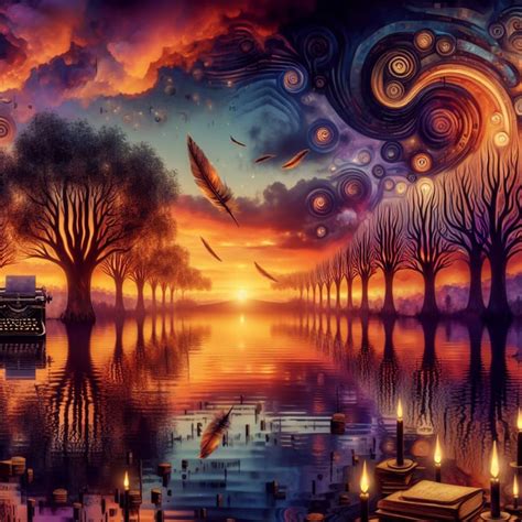 Surreal Sunset Landscape Tranquil Lake Dali Esque Wilderness Ai