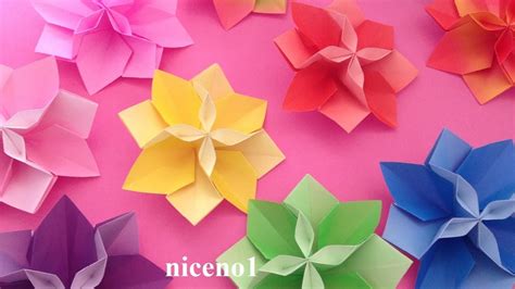 折り紙 花 1枚（立体）の折り方 Origami Flower Tutorial （niceno1） Youtube