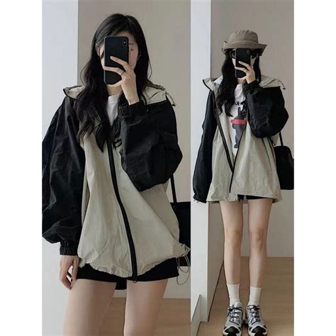 เสื้อคลุมแขนยาว มีฮู้ด 🆒เสื้อแจ็คเก้ตผ้าร่ม Jacket รุ่นขนาด S 2xl ทรงหลวม ผอม อวบ อ้วน ใส่ได้