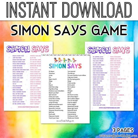 Simon Says For Teens Printable Simon Says Game