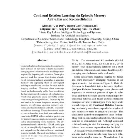 Continual Relation Learning Via Episodic Memory Activation And Reconsolidation Acl Anthology