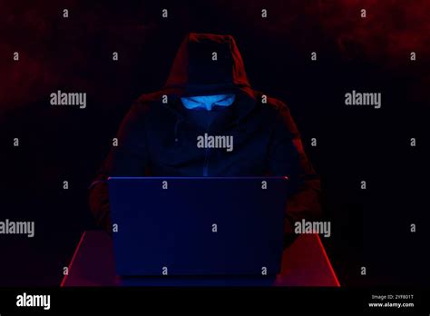Computer Hacker In Hoodie Obscured Dark Face Hacker Attack Virus Infected Software Dark Web