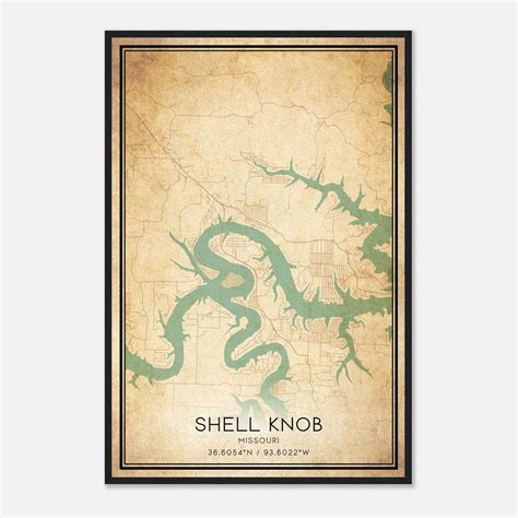 Vintage Shell Knob Missouri Map Poster Shell Knob Mo City Road Wall Art Print Custom Maps