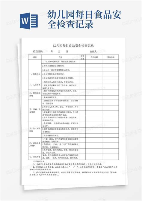 幼儿园每日食品安全检查记录word模板下载编号qpwapjmv熊猫办公