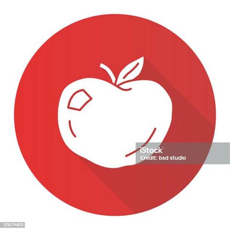 잘 익은 사과 빨간 플랫 디자인 긴 그림자 문립 아이콘입니다 유기 신선한 과일 벡터 실루엣 그림입니다 건강 식품 채식 주의 영양 비타민 다이어트 기호 천연 주스 아메리칸