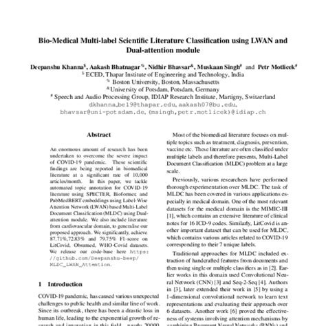 Bio Medical Multi Label Scientific Literature Classification Using Lwan And Dual Attention