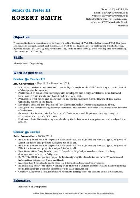 Senior QA Tester Resume Samples QwikResume Senior QA Tester Resume Samples QwikResume