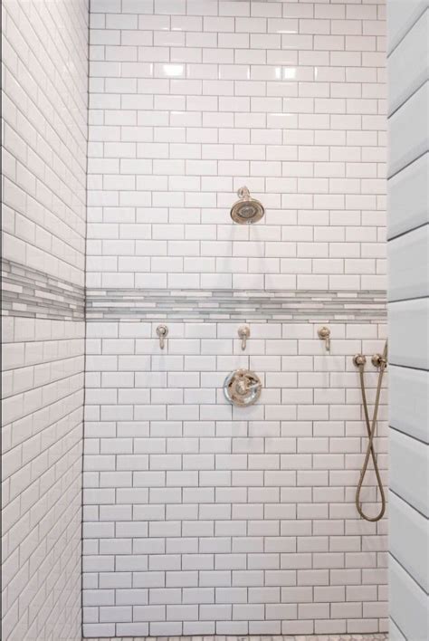 White Subway Tile Shower With Glass Accent Glass Designs