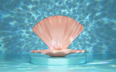 연단이 비어 있는 수중 바다 조개류 표면에 햇빛을 반사합니다 배경에 반짝이는 빛을 반사합니다 화장품 디스플레이 제품 무대 개념