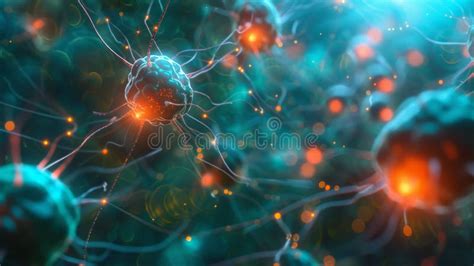 Abstract Visualization Of Neural Cells With Glowing Synapses Stock Image Image Of Brain