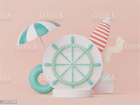 여름 시즌 배경 개념이 있는 최소 디스플레이 연단의 3d 렌더링 웹 배너와 모형을 위한 미니멀리스트 받침대 0명에 대한 스톡 사진 및 기타 이미지 Istock