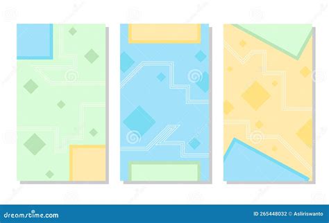 Set Of Pastel Blue Green And Orange Abstract Portrait Background With Square Pattern And Lines