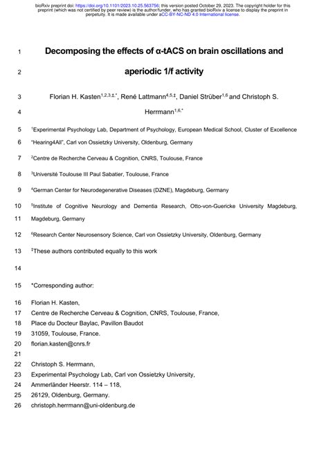 Pdf Decomposing The Effects Of Alpha Tacs On Brain Oscillations And Aperiodic 1f Activity