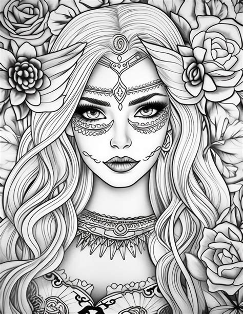 Beautiful Sugar Skull Girl Coloring Pages