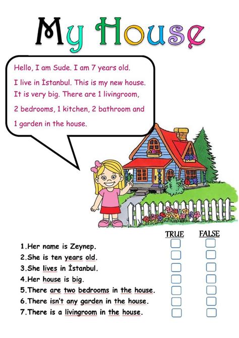 House Reading Worksheet For English Classes