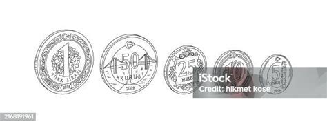 터키 동전 벡터 일러스트 레이 션 손으로 그린 터키 리라 세트 터키 리라 1개 50센트 25센트 10센트 5센트 터키 동전 0명에 대한 스톡 벡터 아트 및 기타 이미지