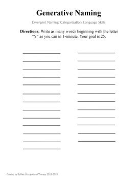 Generative Naming By Outpatient Occupational Therapy TPT