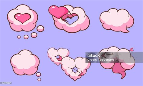 화살표 세트 세인트 발렌타인 데이 디자인 요소 로맨틱 스티커 벡터 일러스트와 귀여운 핑크 구름과 마음 2월에 대한 스톡 벡터