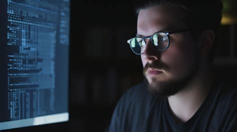 Premium Photo A Bespectacled Developer Reflecting On Digital Technology And Cyber Security Is