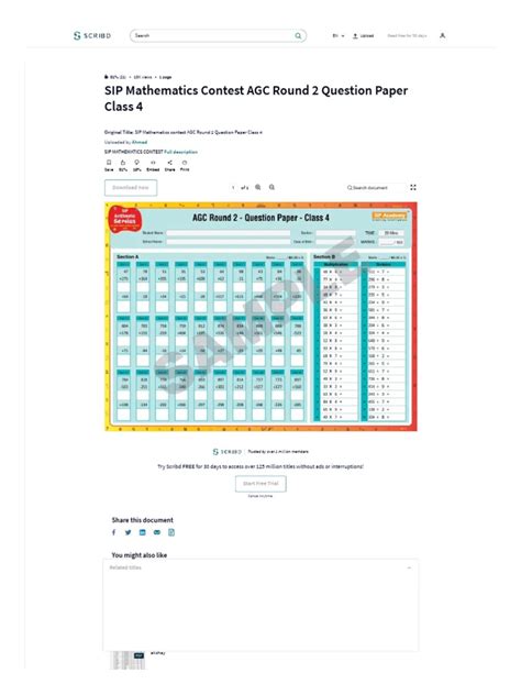 Sip Mathematics Contest Agc Round 2 Question Paper Class 4 Pdf Pdf