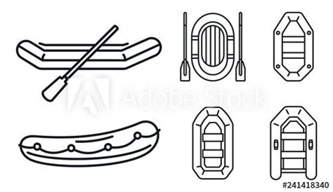 Rubber Inflatable Boat Icon Set