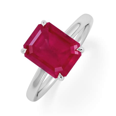 Amora 250ct Emerald Cut Lab Ruby Hidden Halo Engagement Ring In 18k W