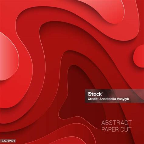 스톡 벡터 그림 종이 컷 배경 물결 모양의 레이어와 붉은 종이 장식 셰이프를 잘라 종이 접기 또는 조각 패턴입니다 배너 플라이어 표지 템플릿 디자인입니다 0명에 대한 스톡