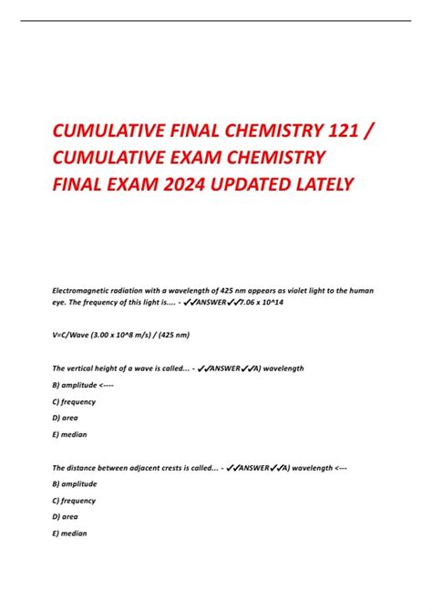 Cumulative Exam Chemistry Final Exam Newest Actual Exam Complete 100
