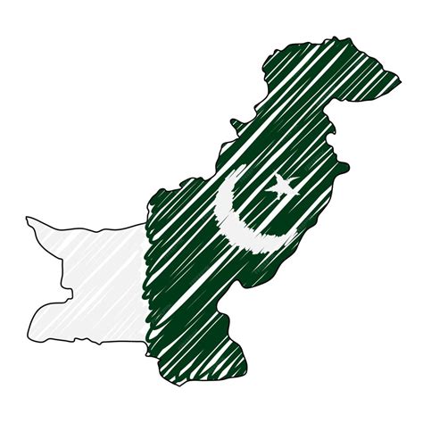 파키스탄 지도 손으로 그린 스케치 벡터 개념 그림 플래그 어린이 드로잉 낙서 지도 흰색 배경 벡터 일러스트 레이 션에 고립 된
