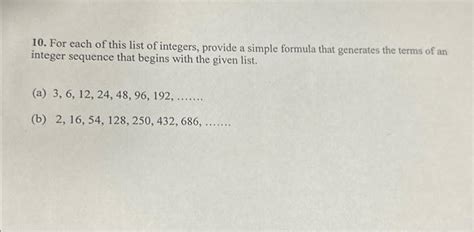 Solved 10 For Each Of This List Of Integers Provide A Chegg Com